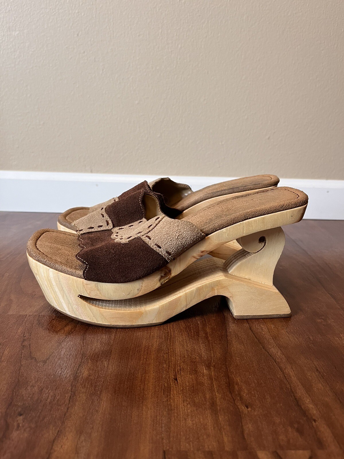 Vintage Y2K Chunky Wood Platform Sandals Splash Heels… - Gem