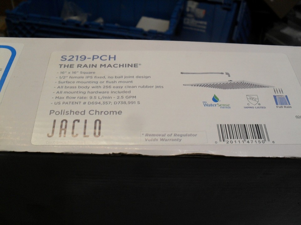 Jaclo S219-PCH The Rain Machine 16" Square Brass shower head 2.5GPM ...