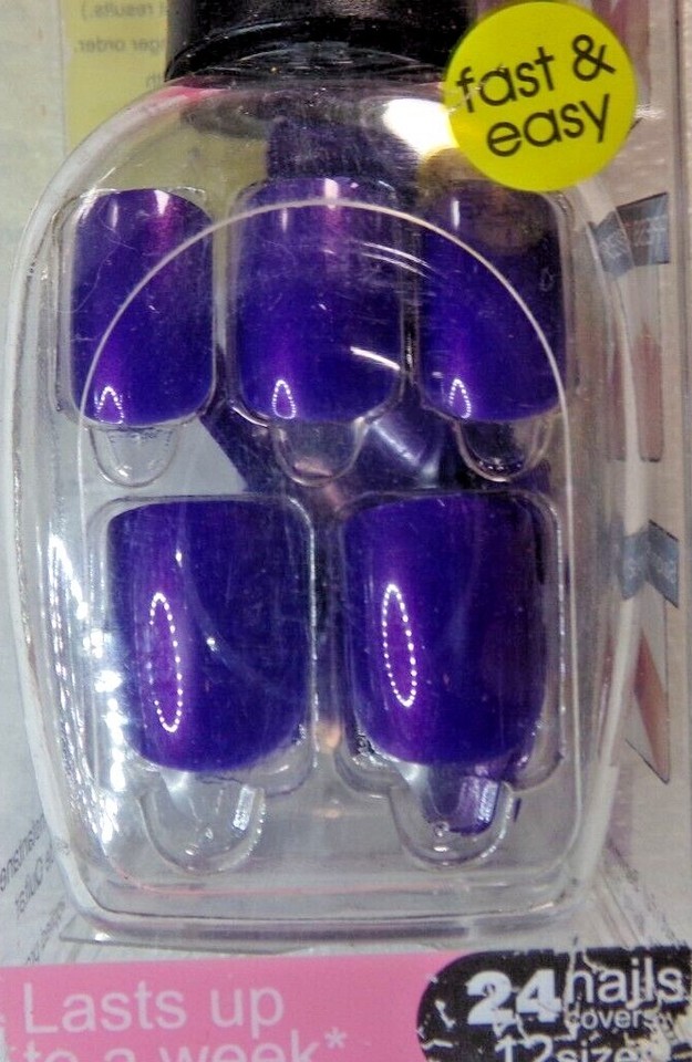 Nadeco Nails "Compare to imPRESS" Press-on Nails short, Shiny Blue Pink ...