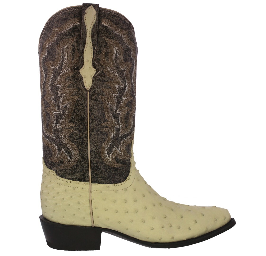 Mens Western Rodeo Boots Cowboy Dress Real Ostrich Skin Bone Off White ...