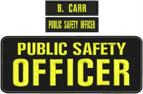 PUBLIC SAFETY OFFICER embroidery patches 4x11 and 1x5 hook on back blk ...