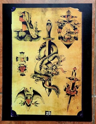antique vintage unknown EMR? rock of ages dragon tattoo flash 11x14 ...
