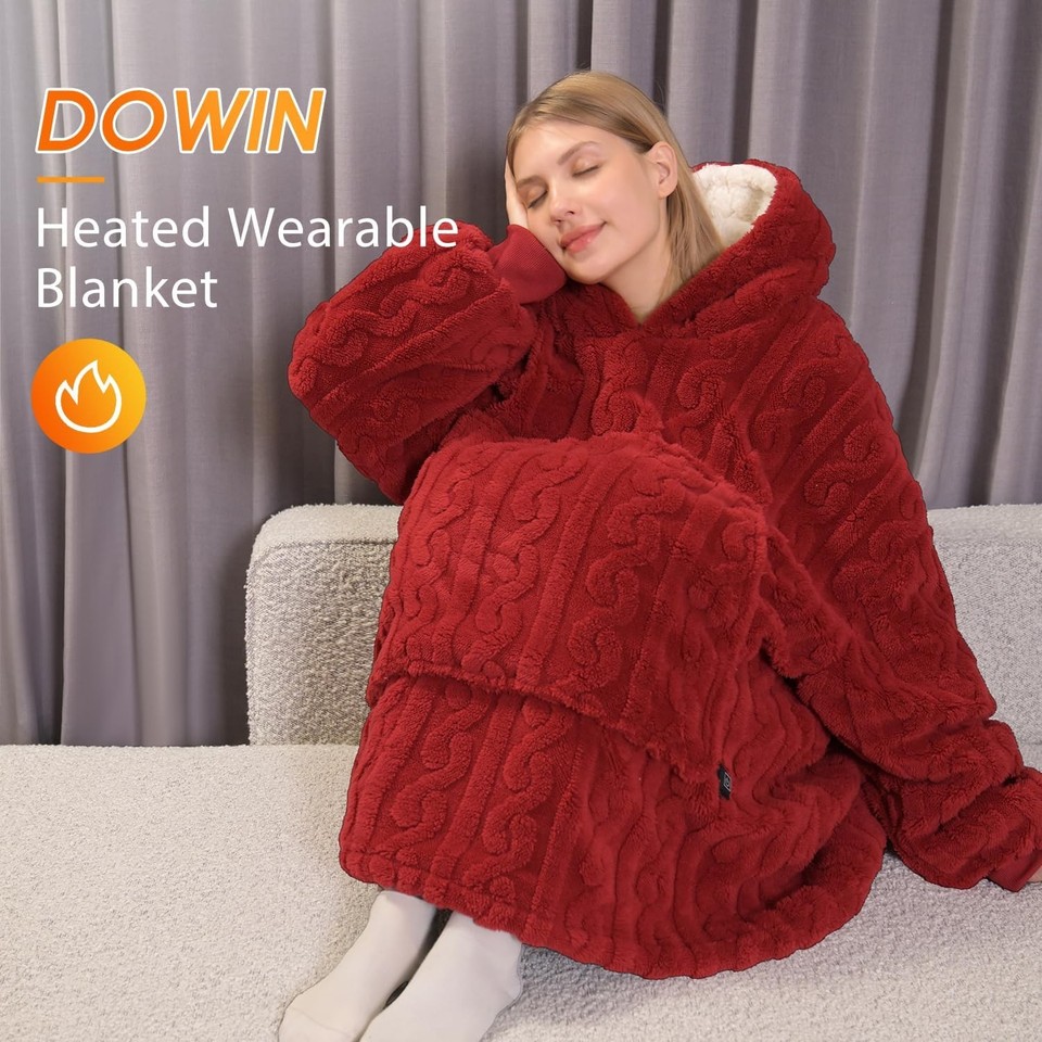 Christmas Red Heated Wearable Blanket Battery Powered,Come with 5000mAh ...