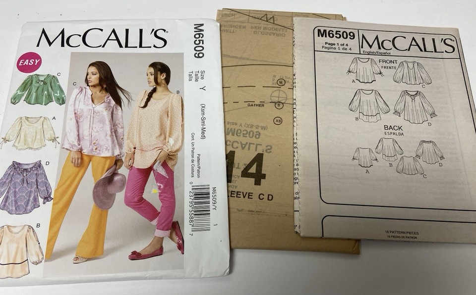 McCalls M6509 Womens Boho Peasant Blouse Sewing Pattern SZ XS-S-Med Uncut | eBay