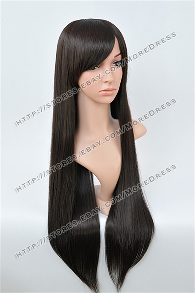 US 27inch Straight Cosplay Wigs 27" Black Synthetic Wigs with Bangs ...