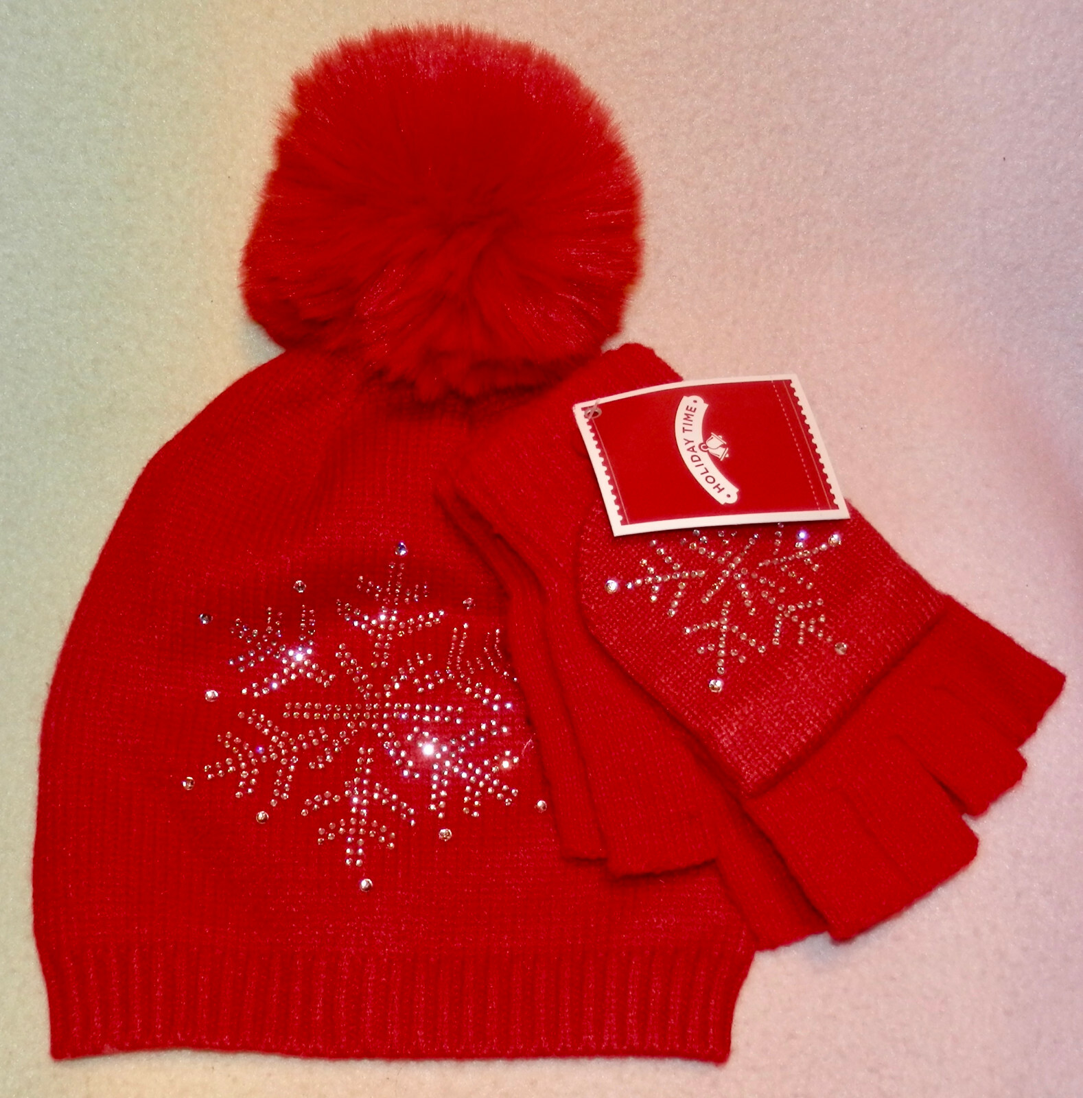 HOLIDAY TIME ADULT SNOWFLAKE RED HAT AND GLOVE SET WITH RHINESTONE * | eBay
