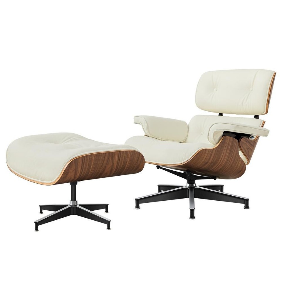 Mid Century Eams Lounge Chair and Ottoman Set Top Grain Leather ...