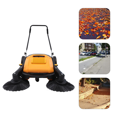 51 Hand Push Sweeper 2 Brushes Industrial Walk Behind Street Pavement ...