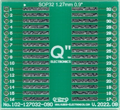SO32, SOJ32, SOP32, SOIC32 1.27mm(0.05") to DIP 0.9" (1.27mm pin raster ...