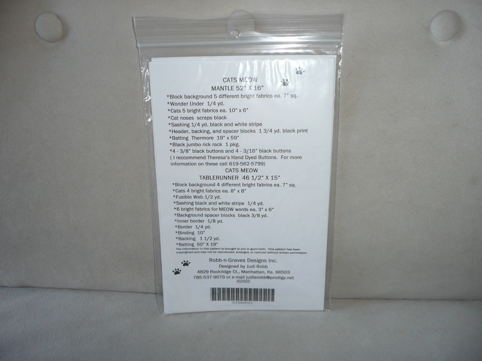 Robb-n-Graves Designs #RG31 Mantel Quilt & Table Runner - "Cat Meow" | eBay