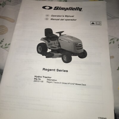 Simplicity Tractor 21HP 42” Deck Operation And Engine Manuals | eBay