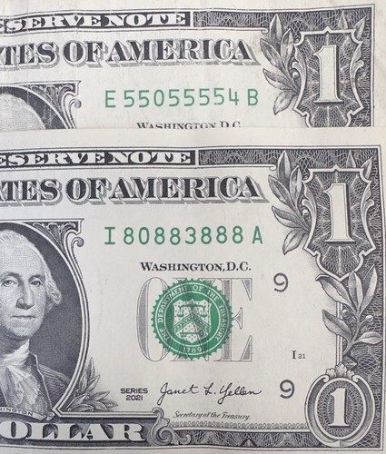 🔥 6 Of A Kind Lot Of 2! $1 One Dollar Bill Fancy Serial Number Paper ...