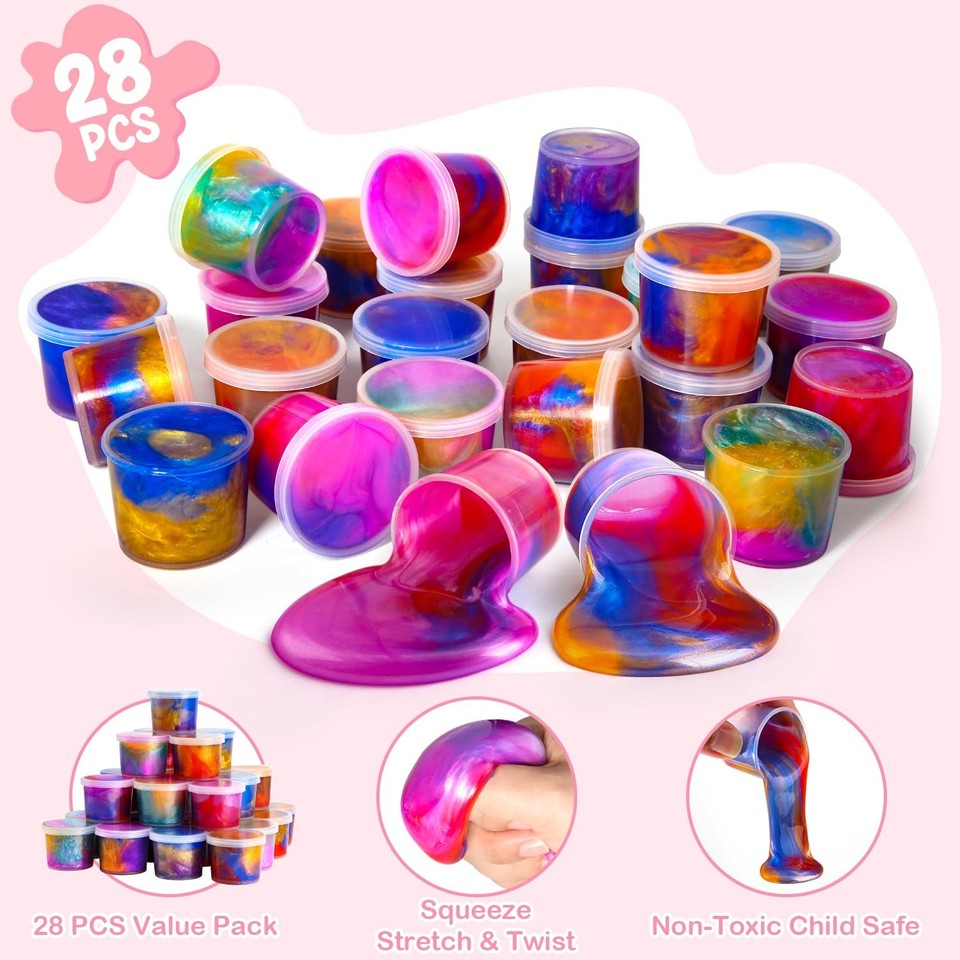 28 Pack Valentines Day Gifts for Kids, Galaxy Slime with Greeting Card ...