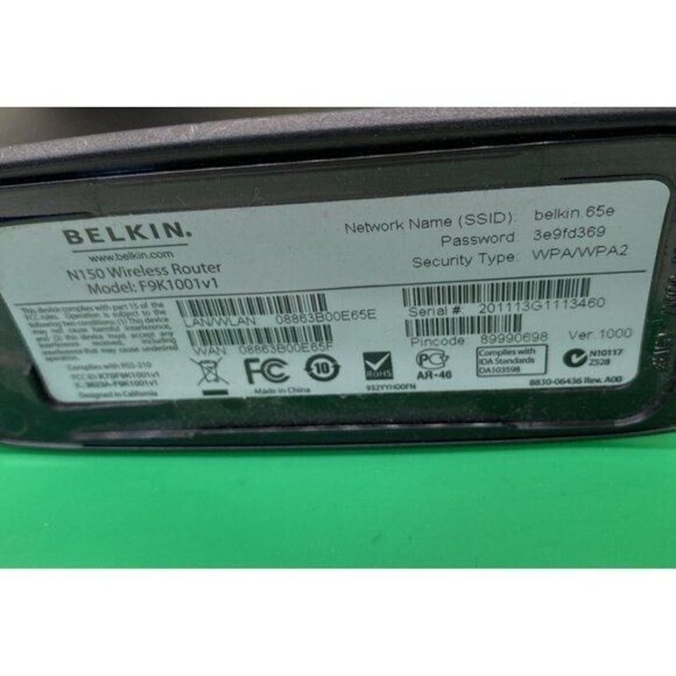 Belkin N150 150 Mbps 4-Port Wireless Wi-Fi Router (F9K1001)PARTS ONLY ...