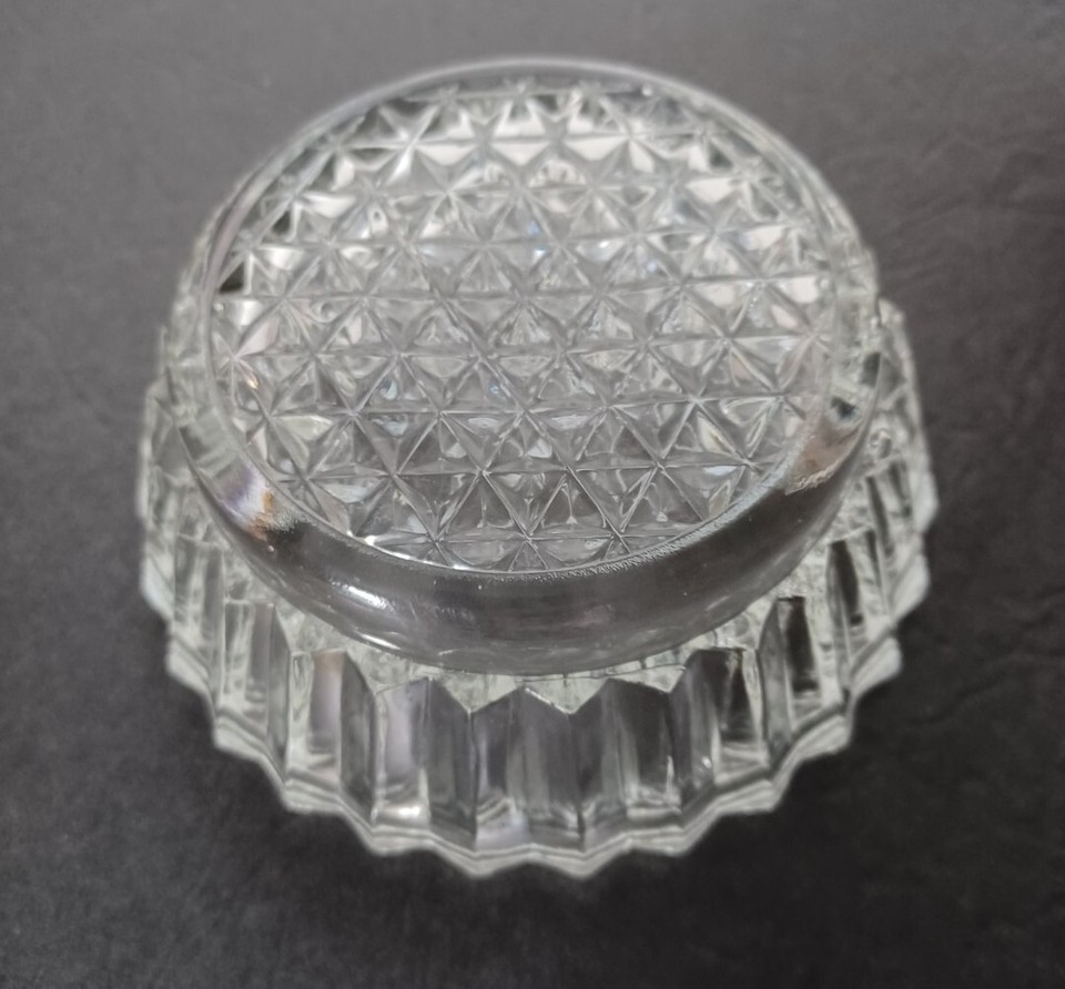 4 3/4" CRYSTAL Glass CANDY BOWL Optic Panels Triangle Pattern Trinket ...