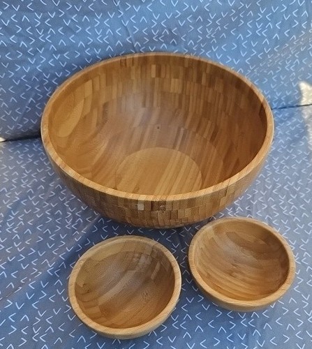 Ikea Blenda Matt Serving Bowl Bamboo 11" With 2 Salad Bowls | eBay