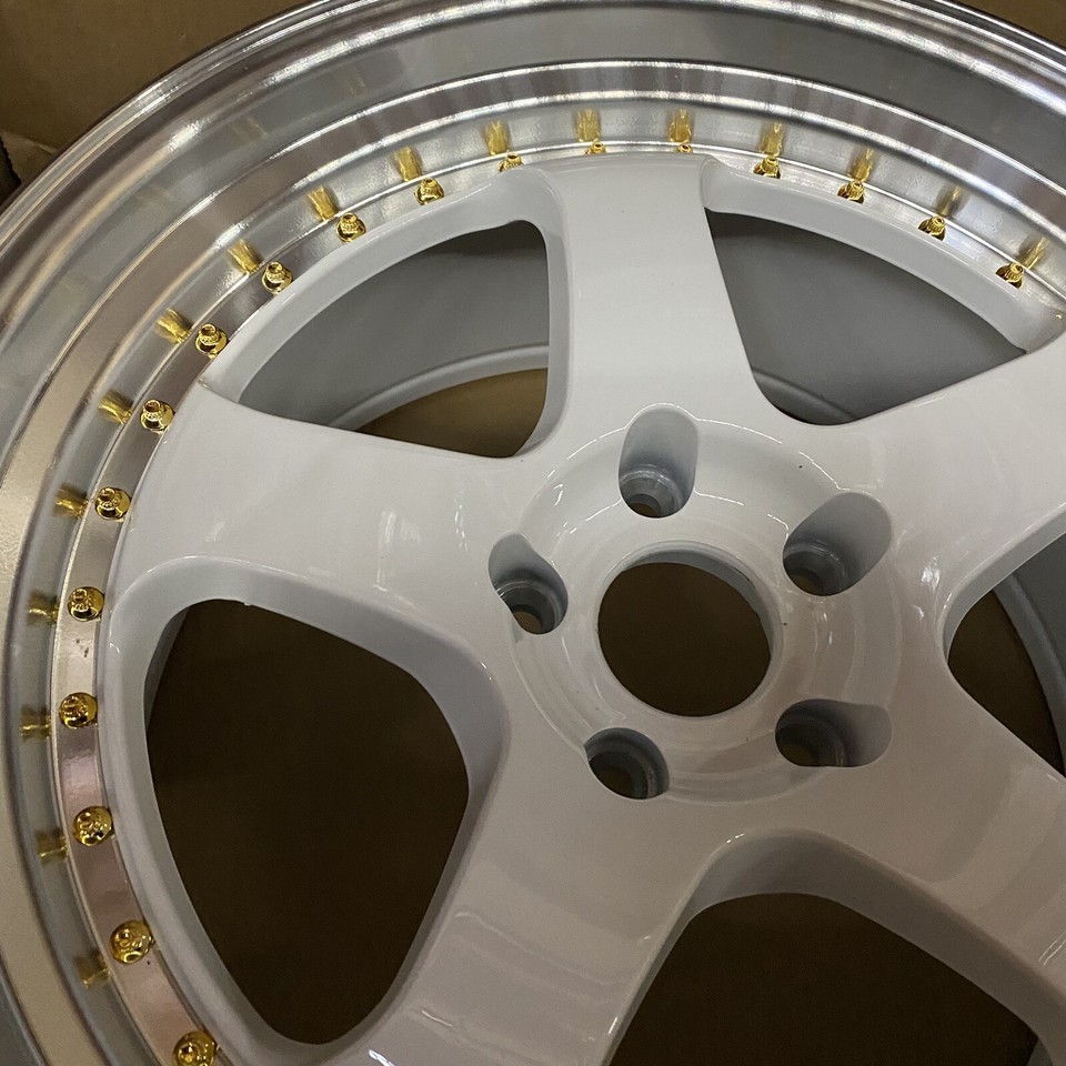 New 18” Staggered Set White 5 Spoke Step Lip Wheels Rims 18x9.5/10.5 ...