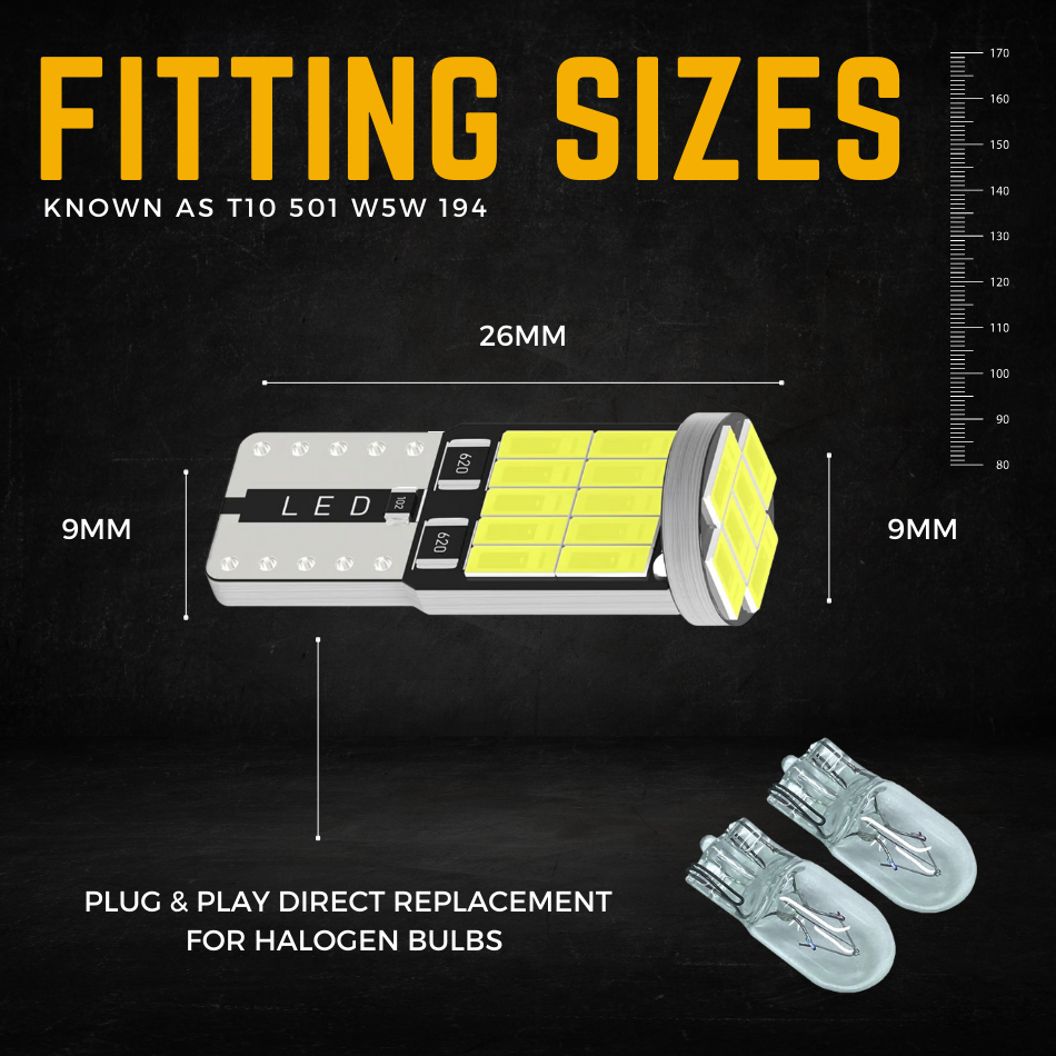 10x 501 T10 Led Bulbs Side Light Error Free Canbus 26 Smd W5W Xenon ...