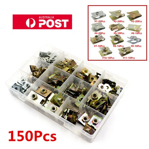150X Mixed Car Fastener Metal U-Type Screw Nut Clips For Fender Bumper ...