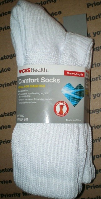CVS Comfort Crew Length Socks Unisex Ideal for Diabetic S/m 4 Pairs ...