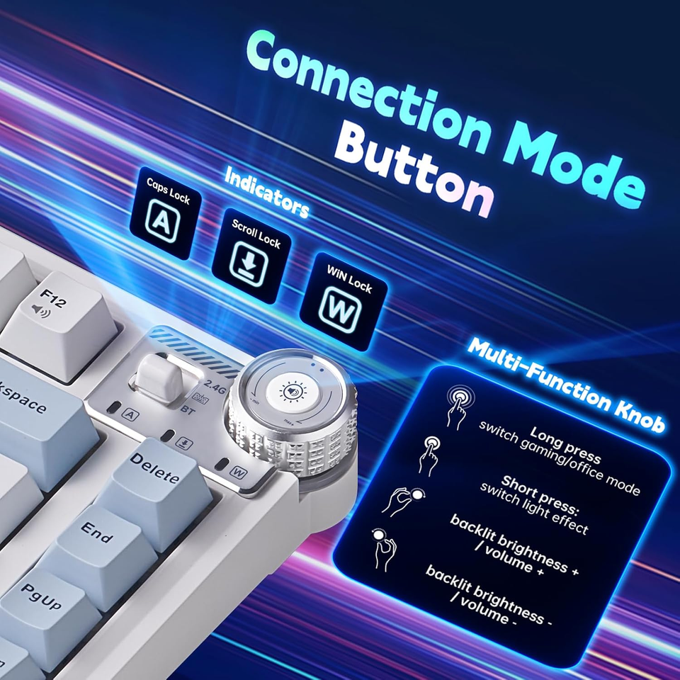 Aula AU75 Mechanical Keyboard,Wireless Gaming Keyboard with Knob,75% ...