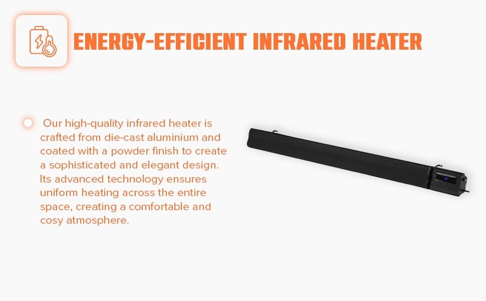 Heater Electric Infrared Bar 2400W, Wall/Ceiling Mount, Remote Control ...