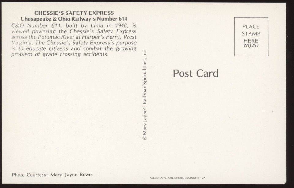 Chesapeake & Ohio #614 Chessie Steam Locomotive Railway Railroad Train ...