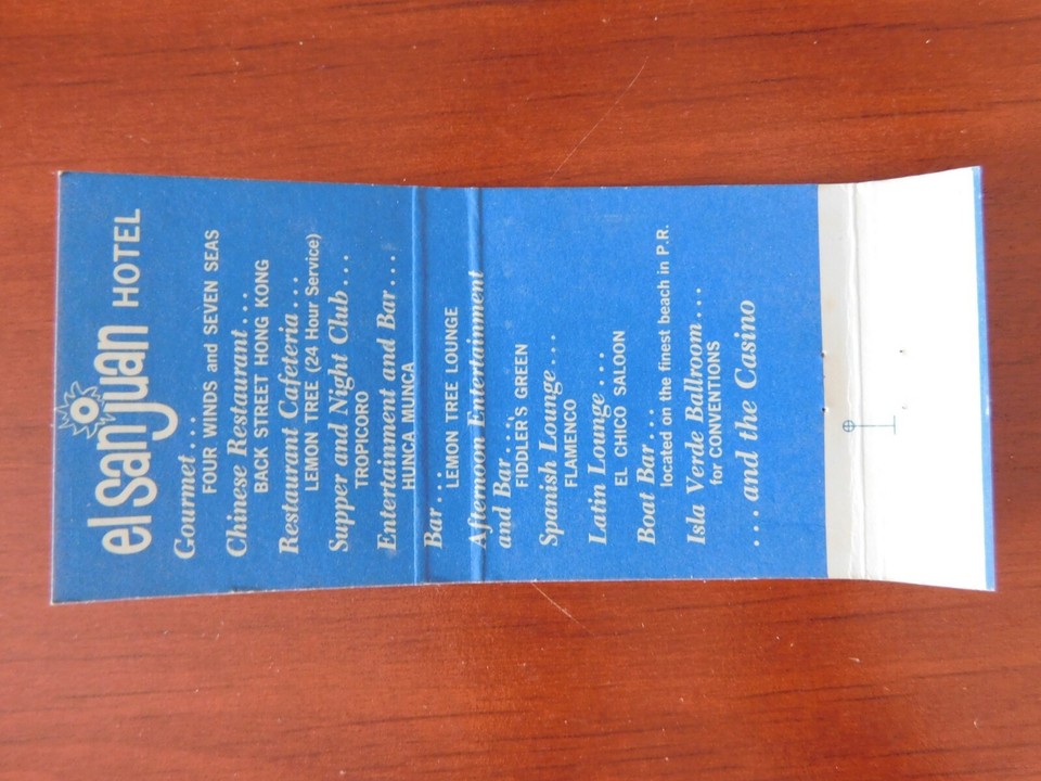 Matchbook cover - El San Juan Hotel - Puerto Rico | eBay