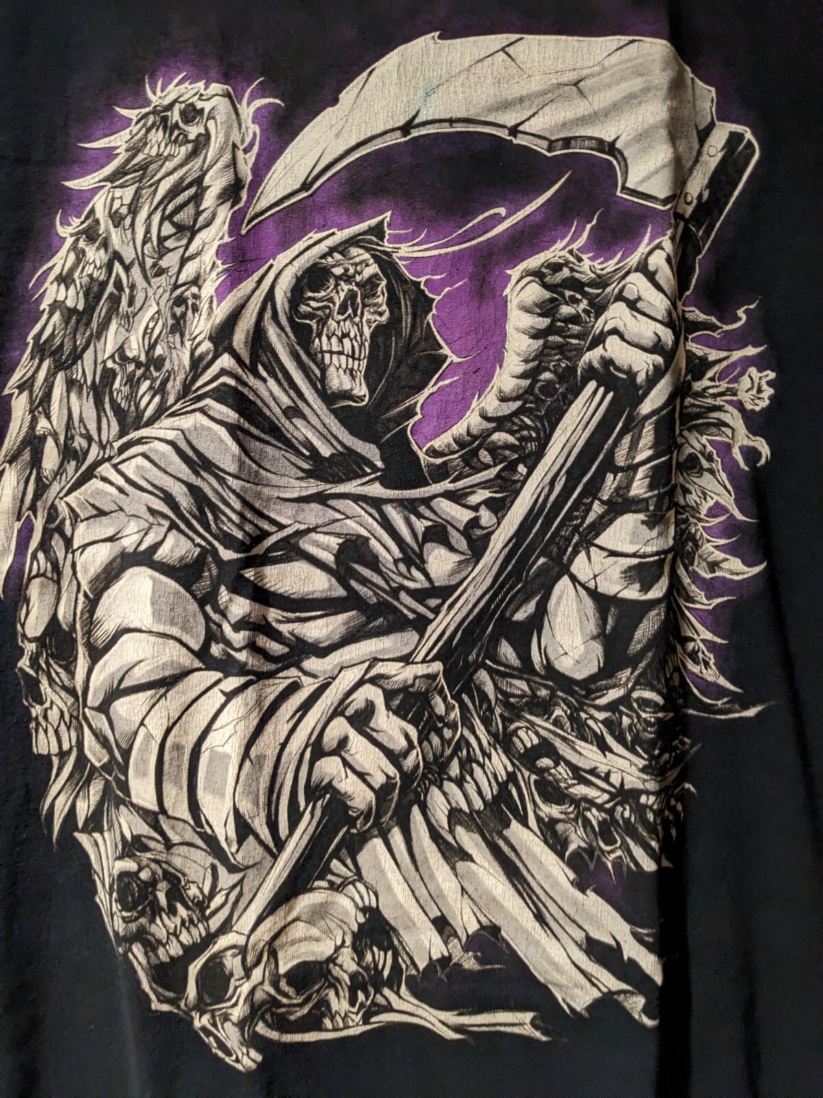 Vintage Y2K Grim Reaper Skull Skeleton Scythe Black M… - Gem