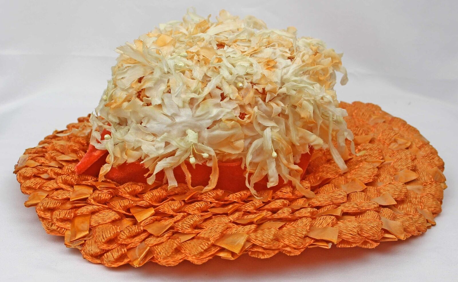 1960s Mod Vintage Easter Bonnet Straw Hat, Peaches an… - Gem