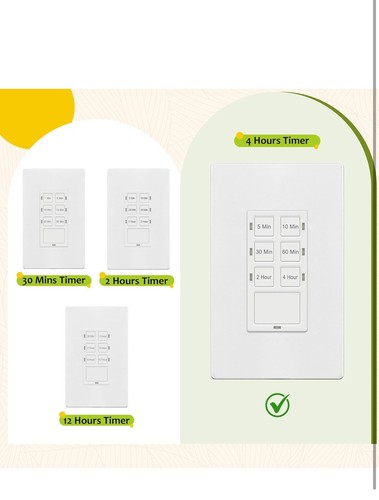 4-Hour No Neutral Wire Countdown Timer Switch, 5-10-30-60 Min, 2-4 Hour ...
