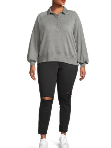 Terra & Sky Womens Plus Size Soft Fleece Polo Collared Sweatshirt Light ...