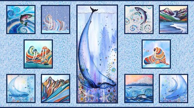 Alaskan Sea Life Panel Wild Waters by Dawn Gerety Quilt Panel 24" x 42 ...