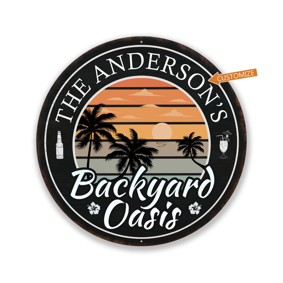 Personalized Backyard Oasis Sign Tropical Decor Pool Porch Patio ...