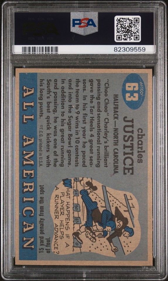 1955 Topps All American #63 Charlie Justice North Carolina Redskins PSA ...