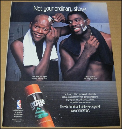 1988 Magic Johnson Slick Watts Edge Shaving Gel Print Ad Advertisement ...