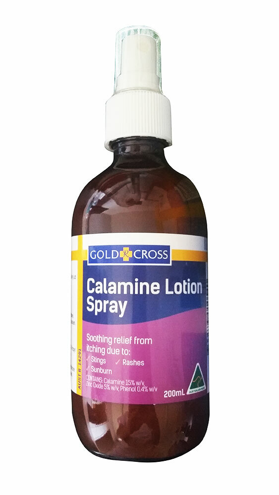 GOLD CROSS CALAMINE LOTION SPRAY 200ML SOOTHING RELIEF ITCHES SUNBURNS ...