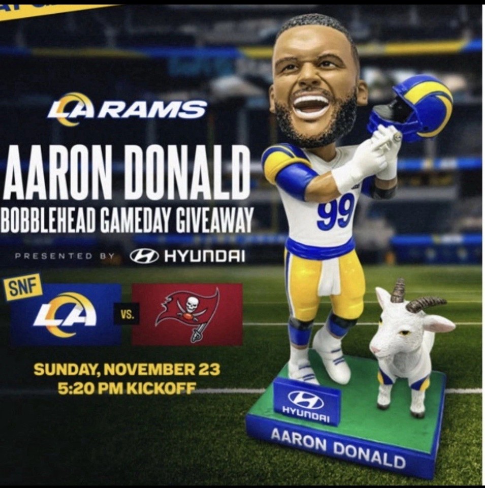 Aaron Donald Bobble Head THE GOAT Giveaway 11/23/25 Los Angeles Rams | eBay