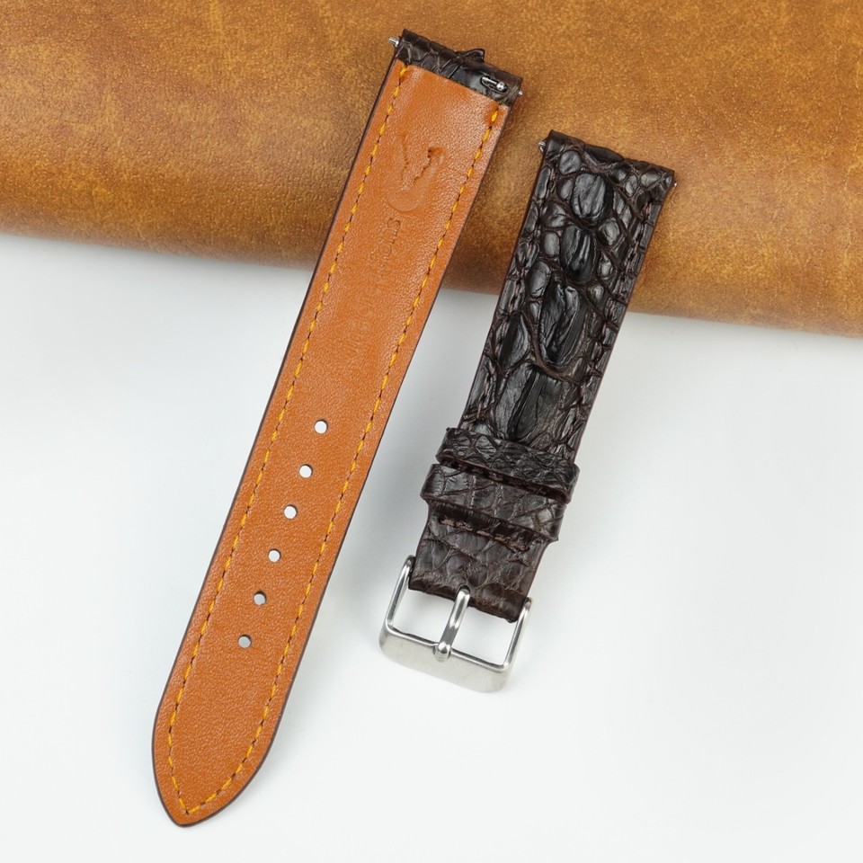 Brown Leather Watch Band Men Real Crocodile Hornback Watch Strap Quick ...