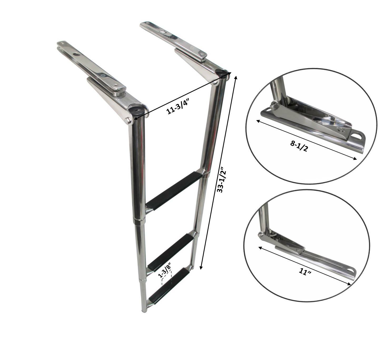 MARINE BOAT STAINLESS STEEL 3 STEP TELESCOPIC FOLDING LADDER W RUBBER ...