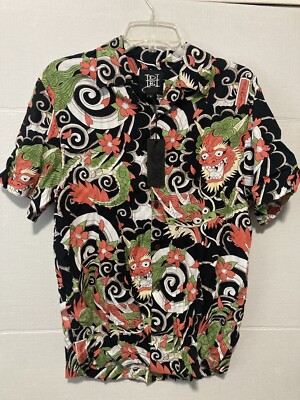 Ed Hardy Japan Dragon Button Up Short Sleeve Shirt Casual Mens Size ...