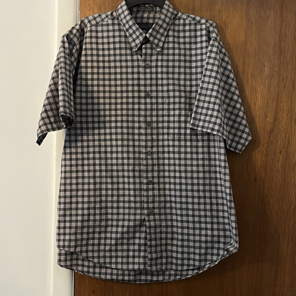 Van Heusen Men’s Large Wrinkle Free Tan & Black Checks Button Down ...