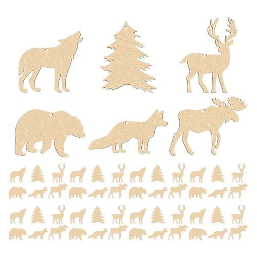 60 Pcs Craft Wood Pieces Animal Crafts for Kids Animal-shaped Ornaments ...