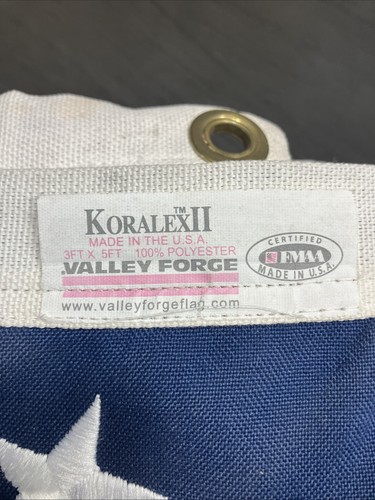 3 x 5 US American Flag Made in USA by Valley Forge Koralex II Plus 2 ...