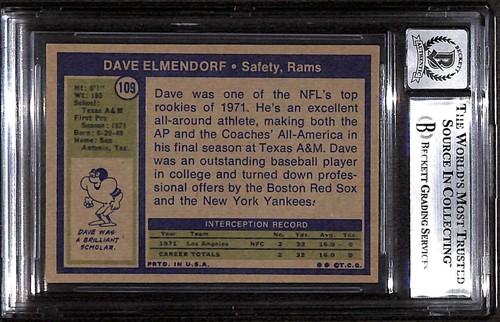1972 Topps 109 Dave Elmendorf RC BGS Auto 10 Autographed BVG Authentic ...