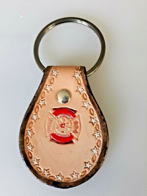 FIRE FIGHTER -All Leather Hand Crafted Key Fob - I will put 2 initials ...