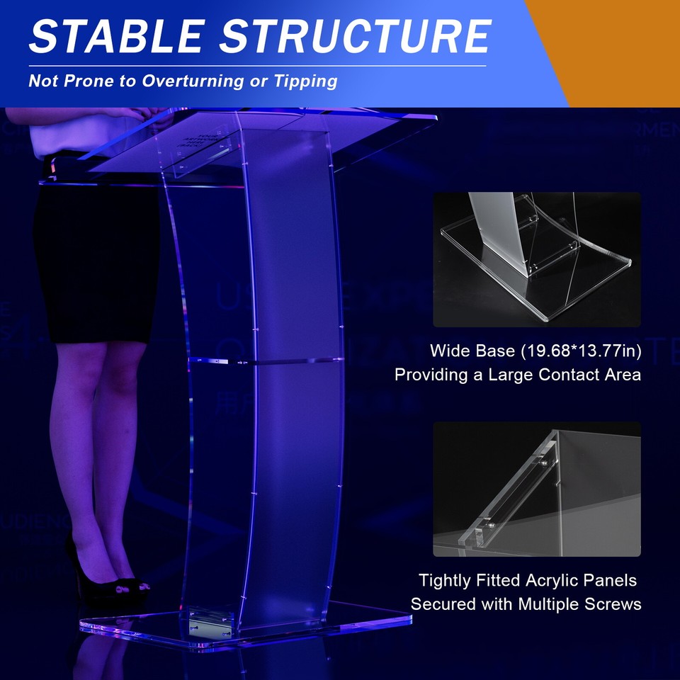 Acrylic Clear Podium Plexiglass Pulpit School Conference Church Curve ...
