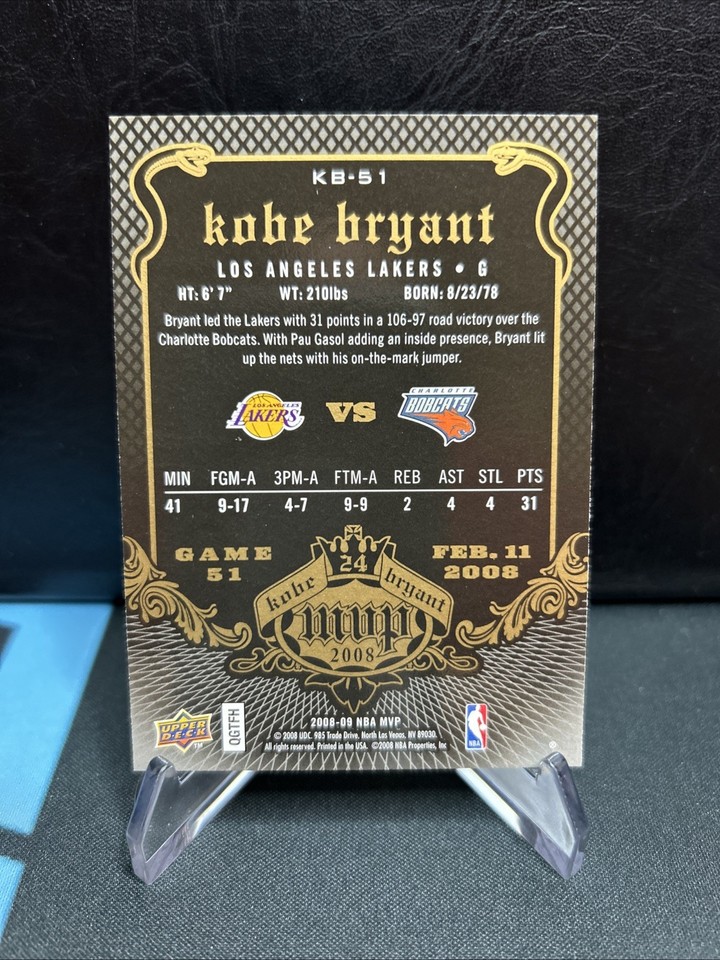 KOBE BRYANT 2008-09 Upper Deck MVP #KB-51 MVP Lakers GAME 51 | eBay