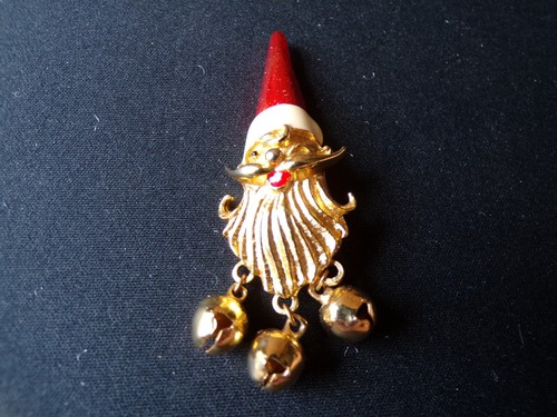 Vintage Winking Santa Brooch/Pin - Dangling Bells | eBay
