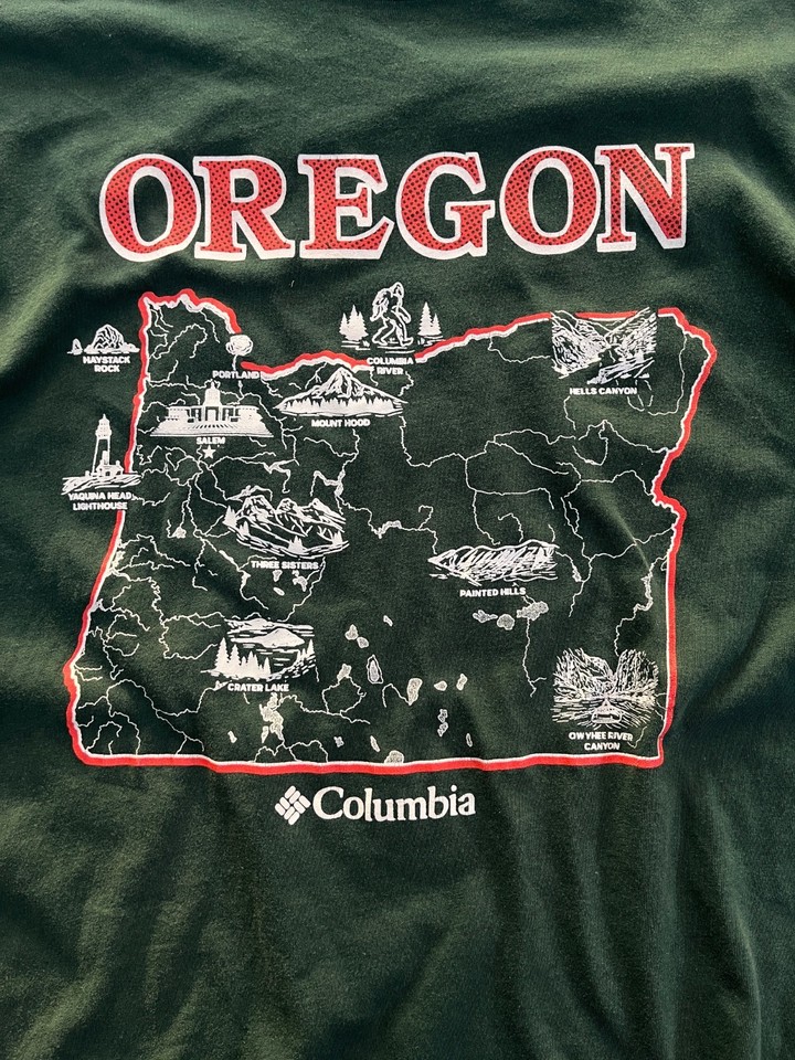 Columbia Oregon Graphic Map T-Shirt Dark Green Cotton XL State ...